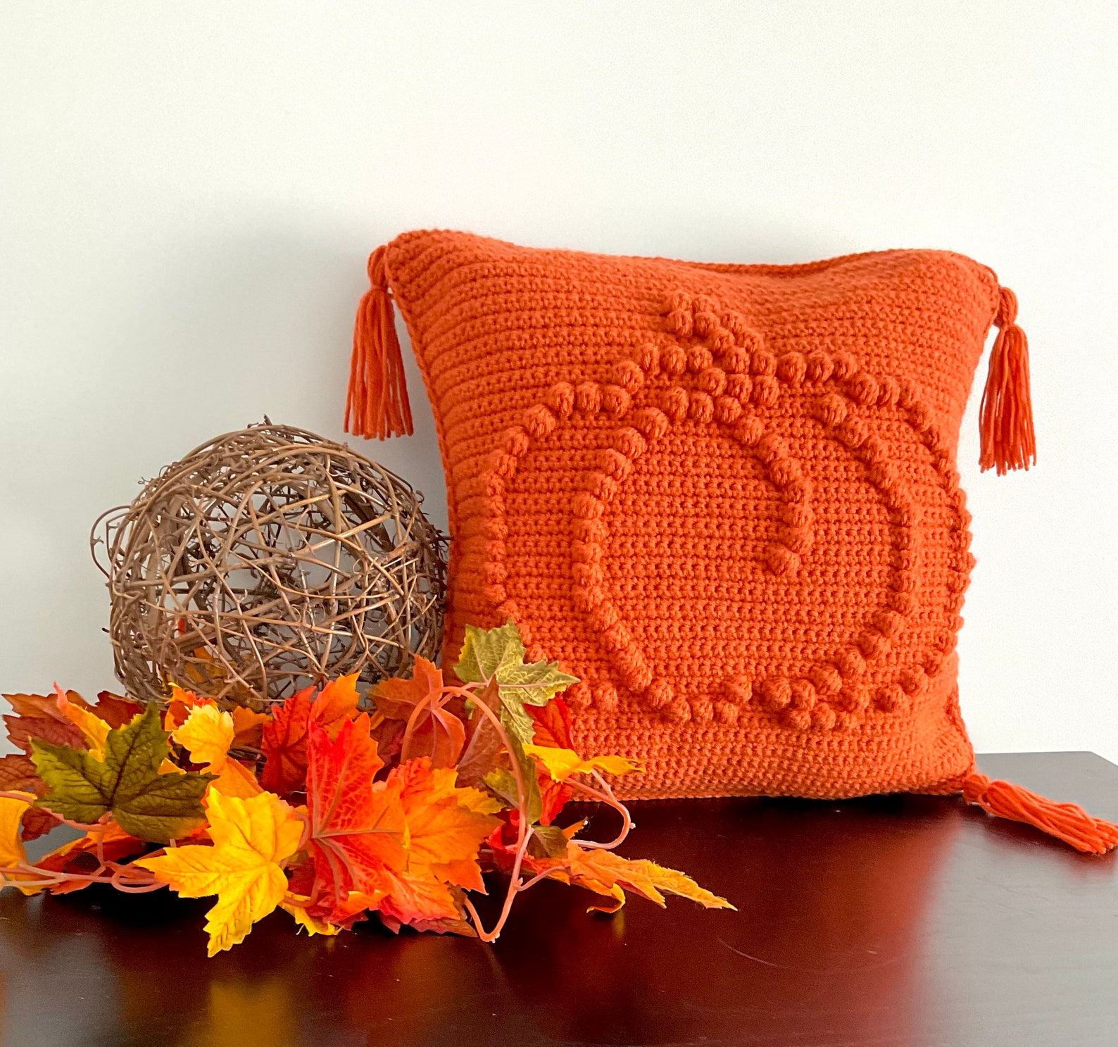 PUMPKIN Crochet Pillow Pattern FALL Crochet Pumpkin Bobble Cushion DIY ...