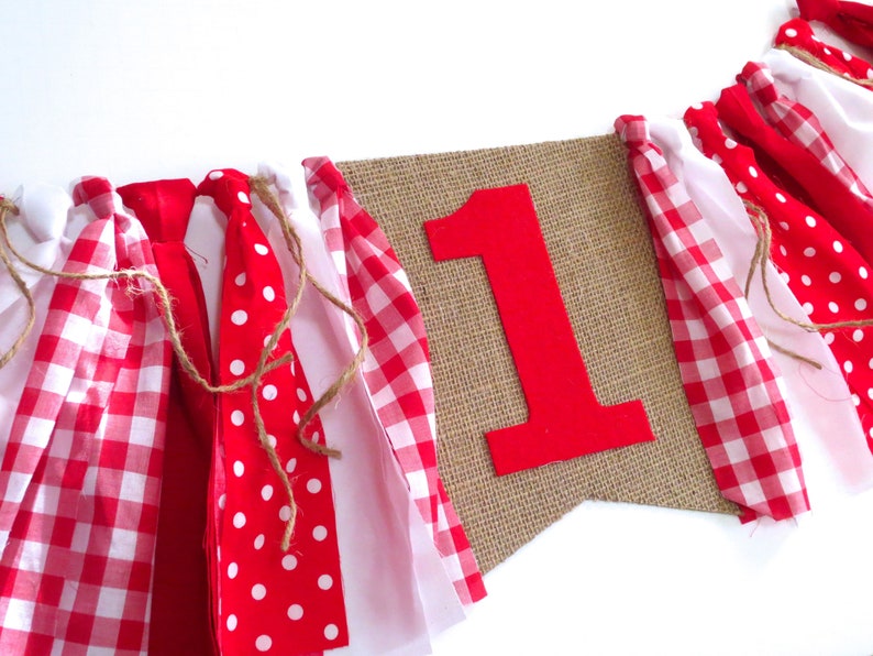 Red Gingham Picnic Birthday Banner High Chair Highchair Teddy | Etsy