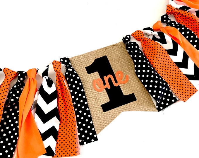 Pumpkin Birthday Banner High Chair Highchair Black Orange Halloween ...