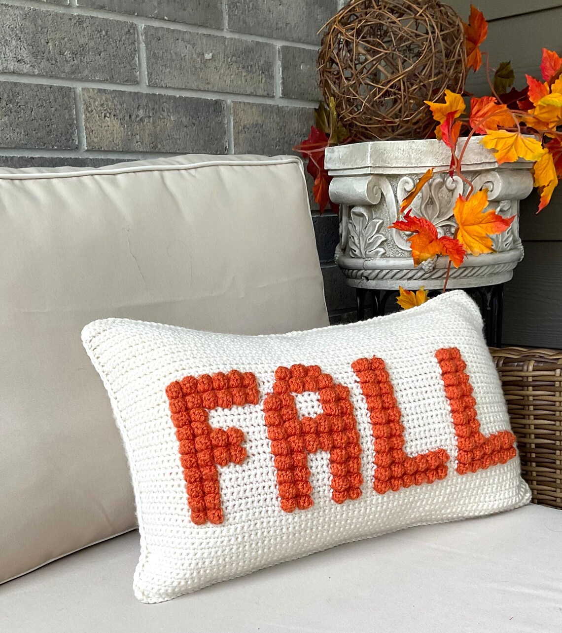 FALL Crochet Pillow Pattern Bobble Crochet Pillow Fall Word | Etsy