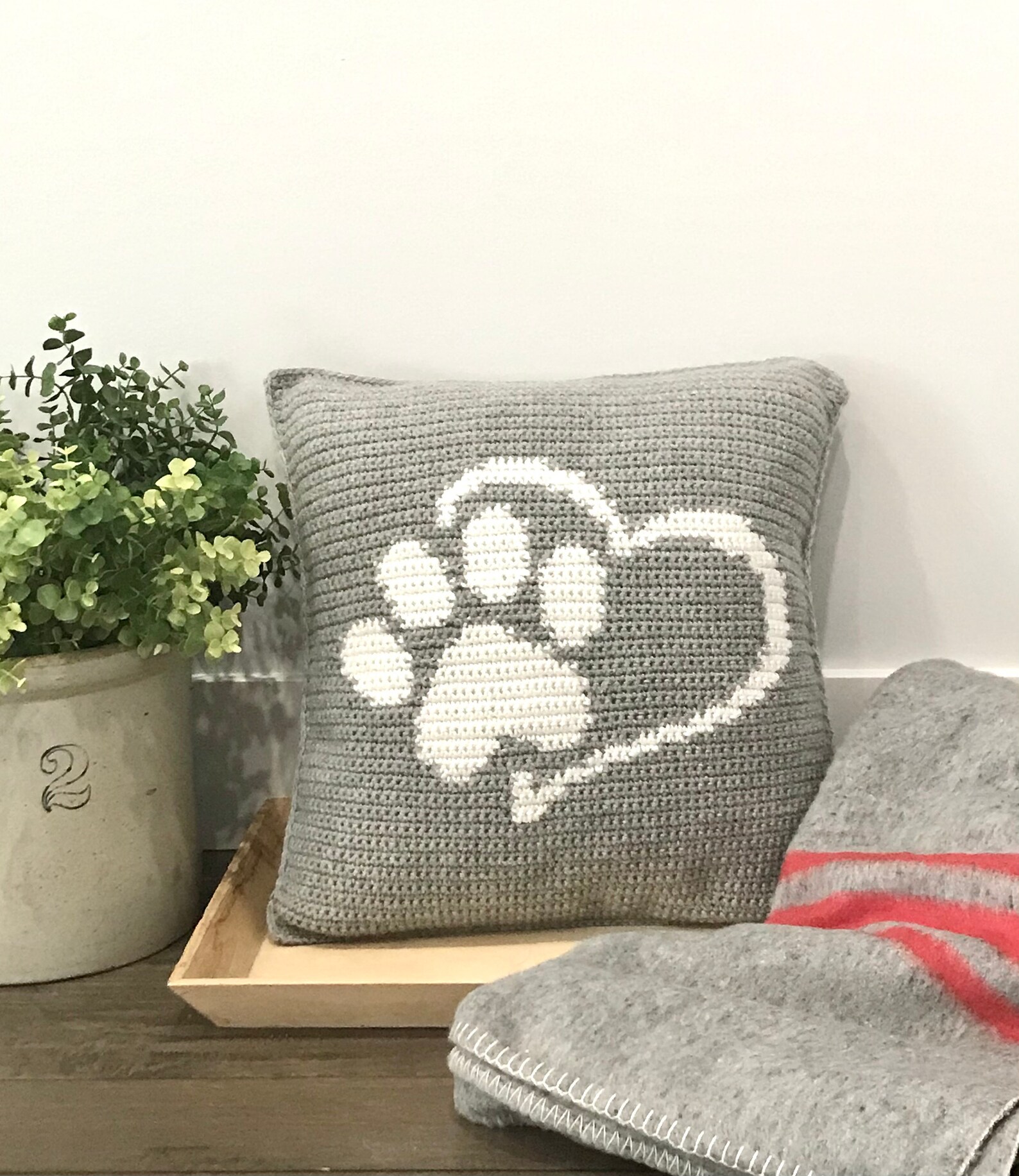 Paw Print Crochet Pillow Pattern Crochet Pillow Love My Dog Mom Pet ...
