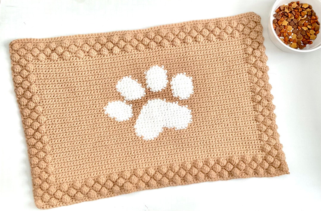 Paw Print Crochet Pattern Dog Mat for Food Cat Mat Pet Mat Crochet DIY ...