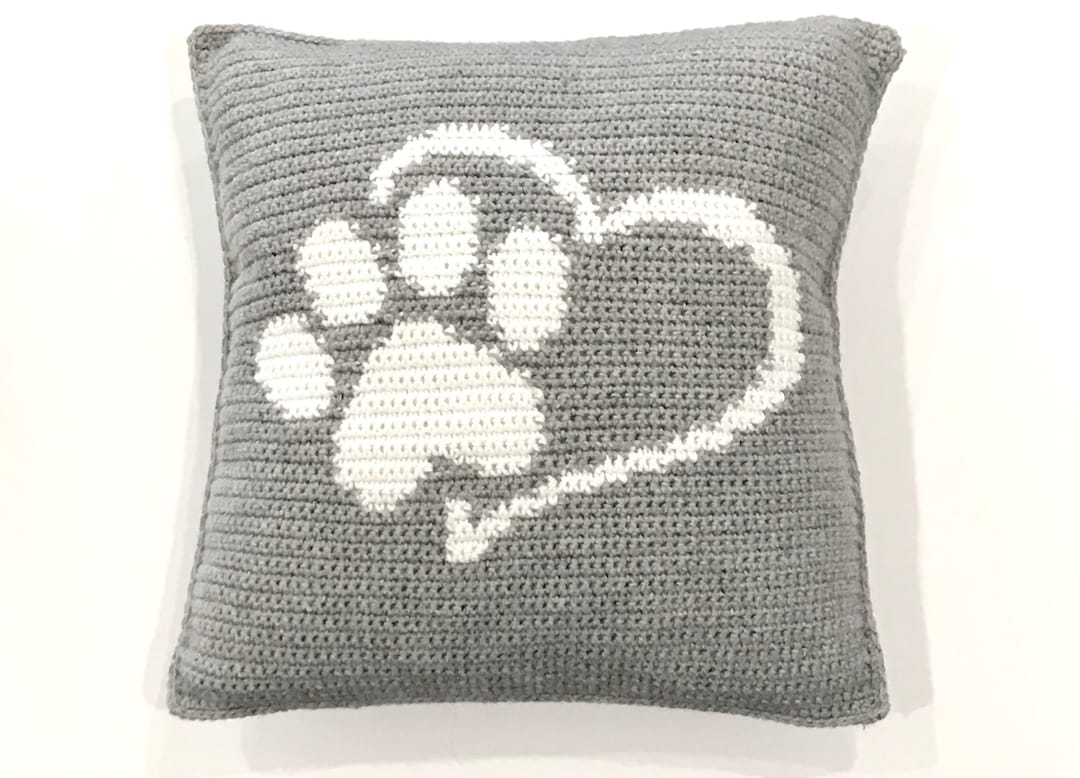 Paw Print Crochet Pillow Pattern Crochet Pillow Love My Dog Mom Pet ...
