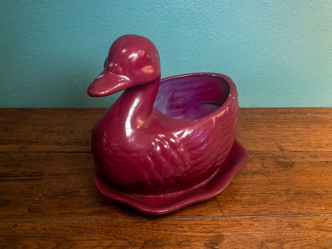 Vintage Ceramic Duck Shaped Planter Flower Pot Painted Maroon - Etsy