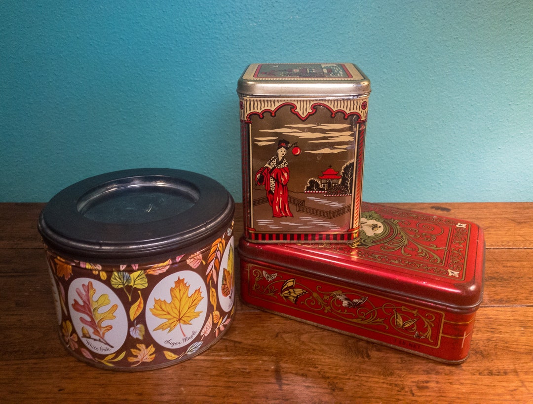 Vintage Metal Tins, Red & Gold Tindeco De Mets Decorative Candy Tin ...