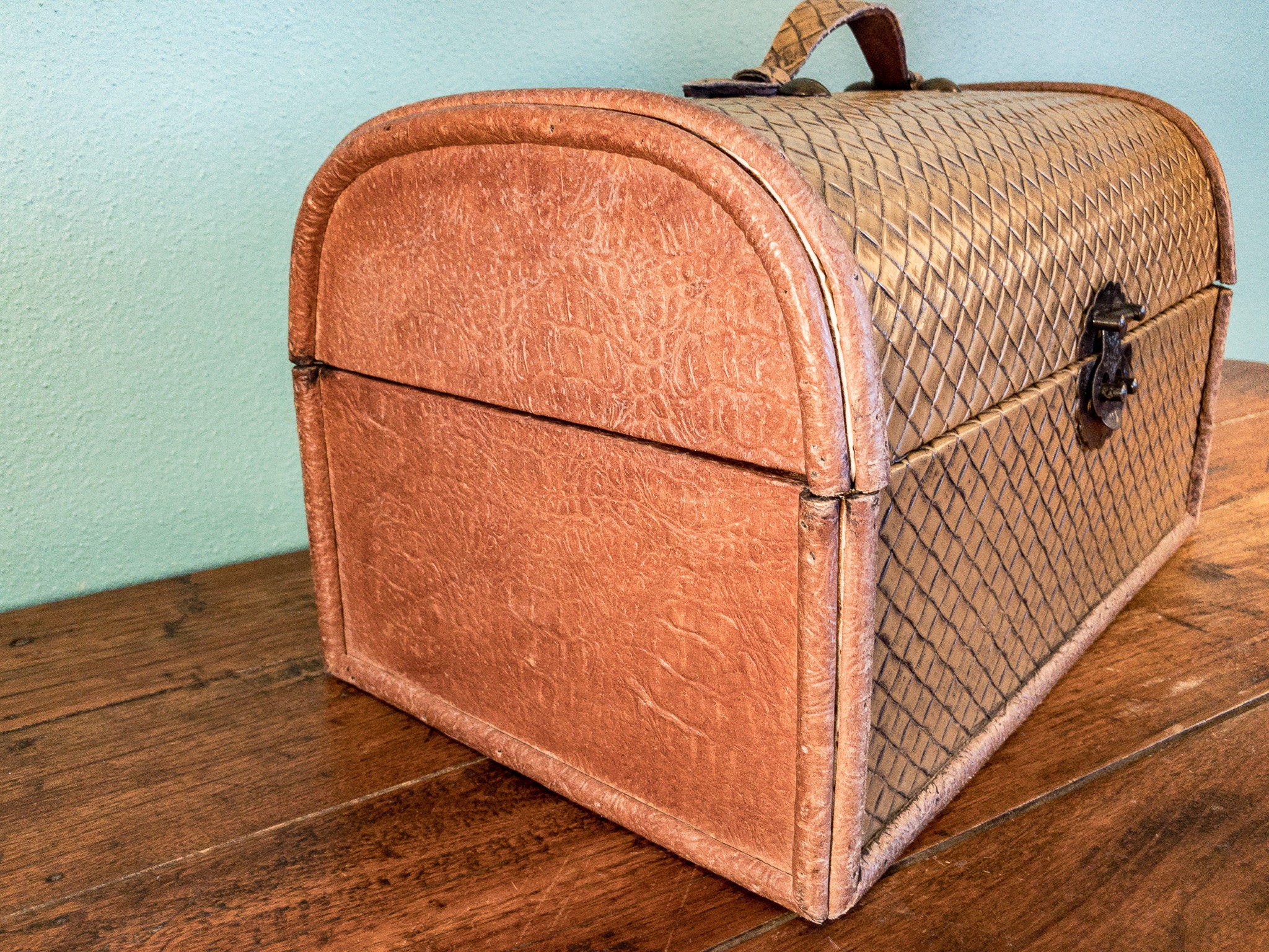 Vintage Asian Oriental Style Leather Storage Chest With Domed Top ...