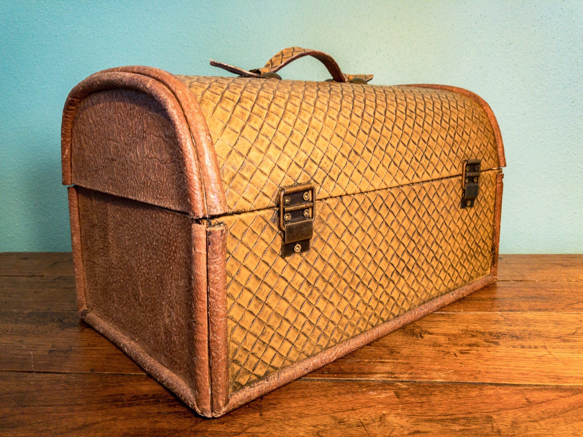 Vintage Asian Oriental Style Leather Storage Chest With Domed Top ...