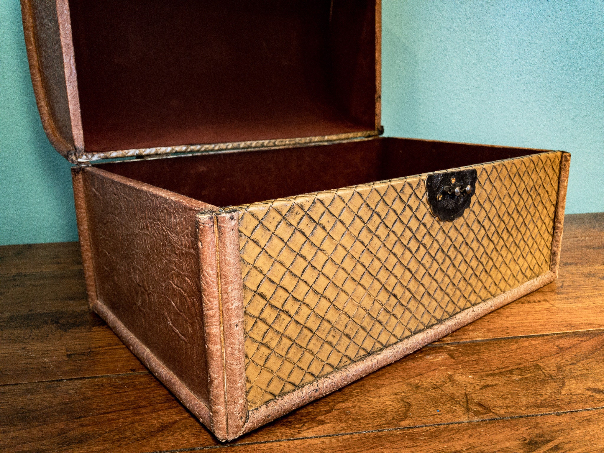 Vintage Asian Oriental Style Leather Storage Chest With Domed Top ...