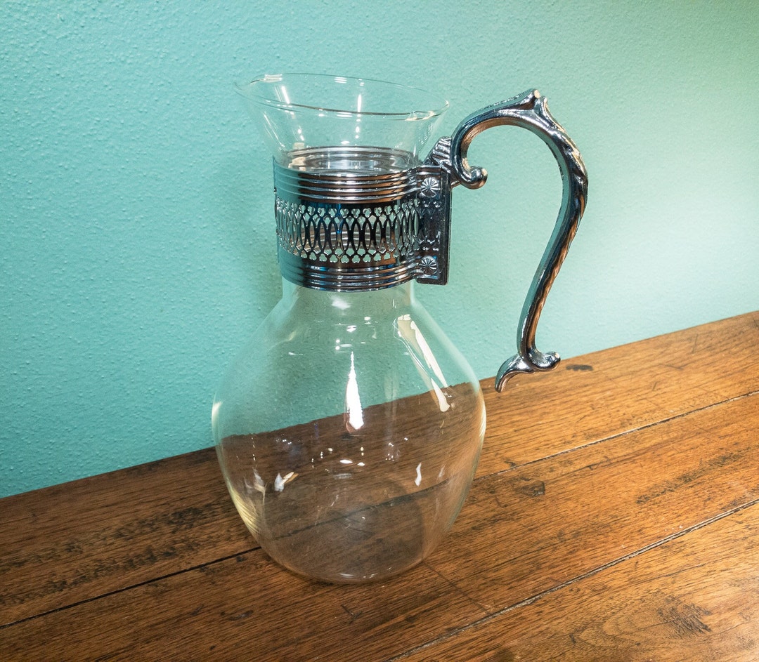 Vintage Corning Brand Clear Glass Coffee Carafe With Silver-plated ...