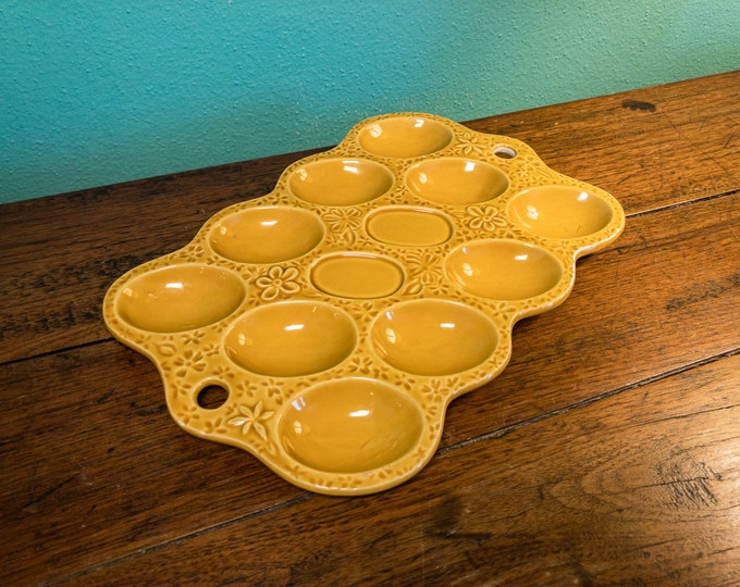 Vintage Mustard Yellow Ceramic Deviled Egg Serving Tray With Floral ...