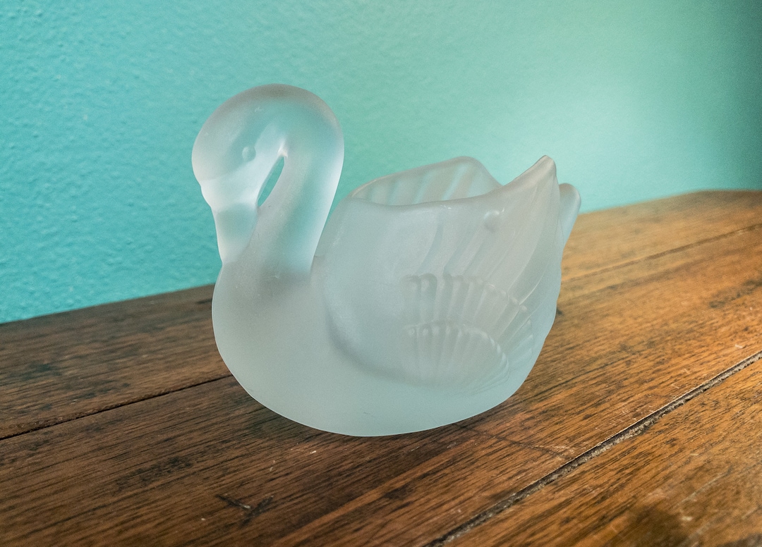 Vintage Small White Frosted Glass Swan Votive Candle Holder Figurine ...