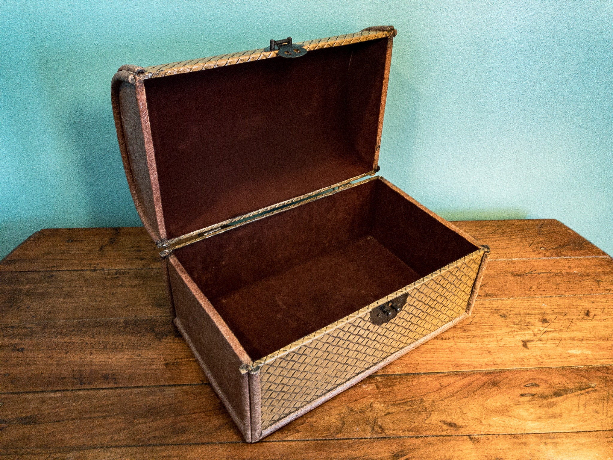 Vintage Asian Oriental Style Leather Storage Chest With Domed Top ...