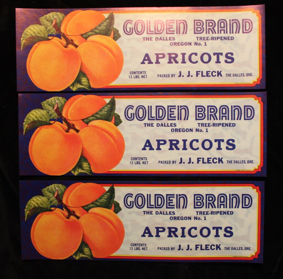 Vintage Fruit Box Labels - the Dalles, OR - Apricots - JJ Fields ...