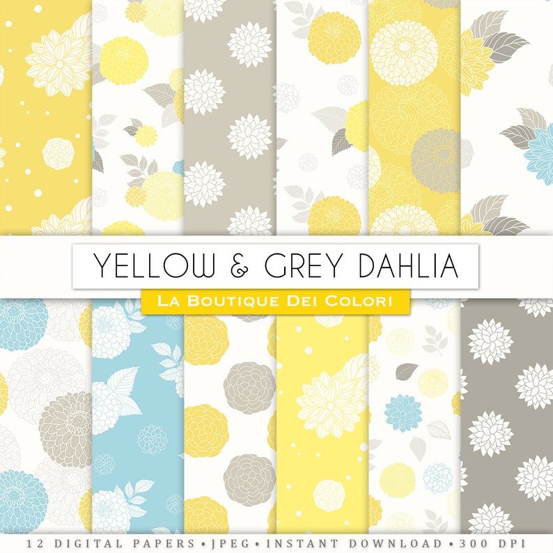 Yellow and Gray Dahlias Digital Paper Peonies Flowers - Etsy