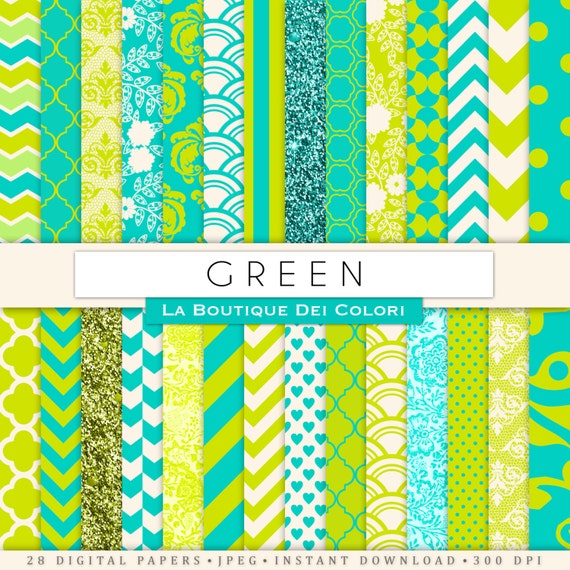 Green Digital Paper. Digital teal and lime scrapbook, Dark Green ...