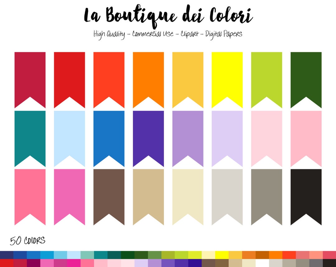 50 Rainbow Pennants Flag Tag Clipart, Banners Digital Illustrations ...