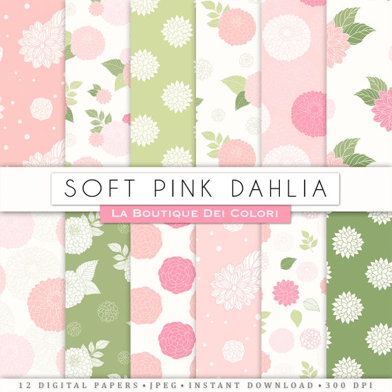 Pink Dahlias Digital Paper Peonies Flowers Scrapbook Papers | Etsy