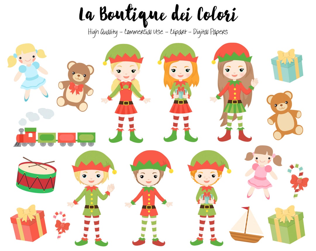 Christmas Elfs Clipart, Cute Graphics PNG, Doll, North Pole, Teddy Bear ...