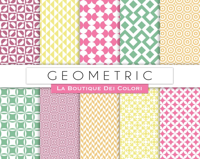Pastel Geometric Patterns Digital Paper, in Purple, Yellow, Pink, Green ...