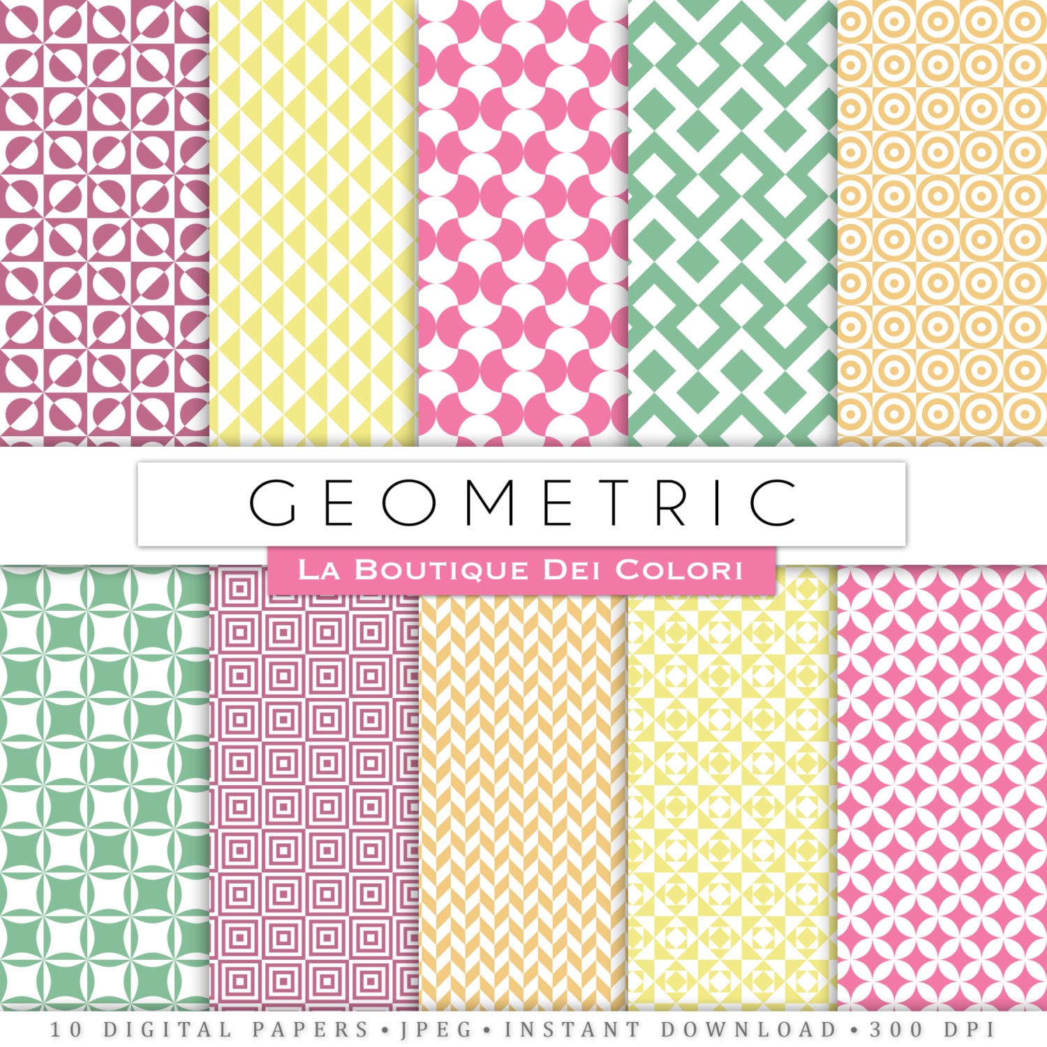 Pastel Geometric Patterns Digital Paper in Purple Yellow - Etsy