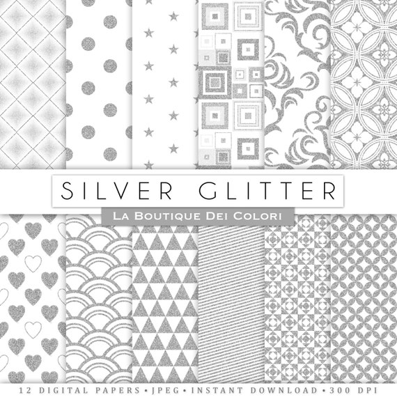 Silver Glitter Digital Paper Silver Background Stars | Etsy
