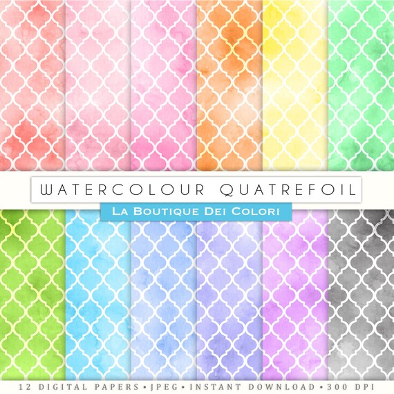 Seamless Watercolor Digital Paper Watercolor Quatrefoil | Etsy