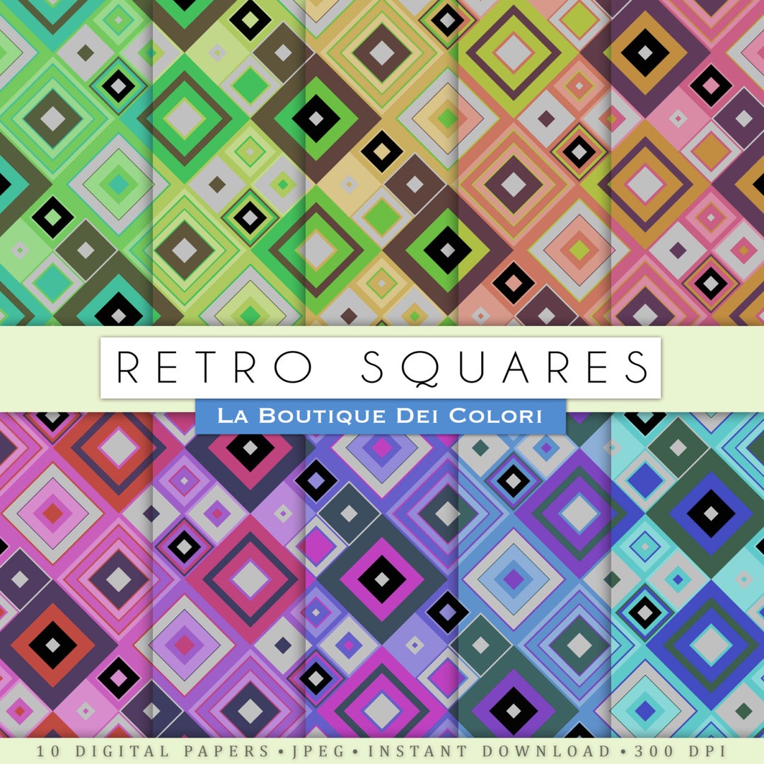 Retro Digital Paper Pack Retro Squares Digital Paper Colorful Abstract ...