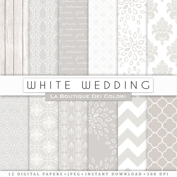 White wedding digital paper, Bridal patterns for wedding invite, save ...