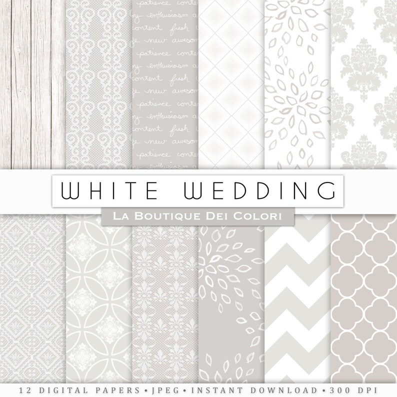 White wedding digital paper Bridal patterns for wedding | Etsy