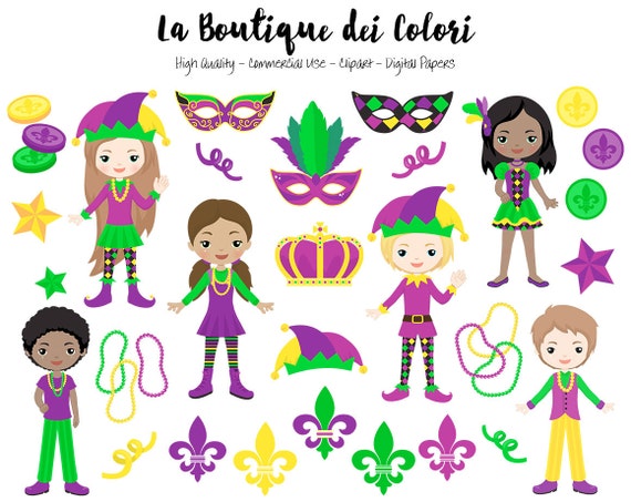 Cute Mardi Gras Clip art, Digital Graphics PNG, Carnival, Fleur de lis ...