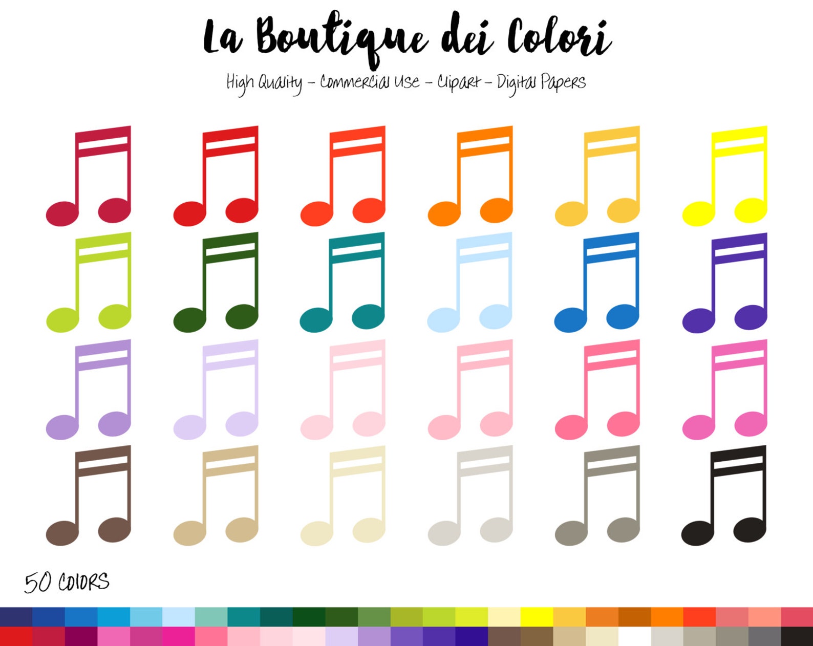 50 Rainbow Music Notes Clip Art Colorful Digital Graphics - Etsy