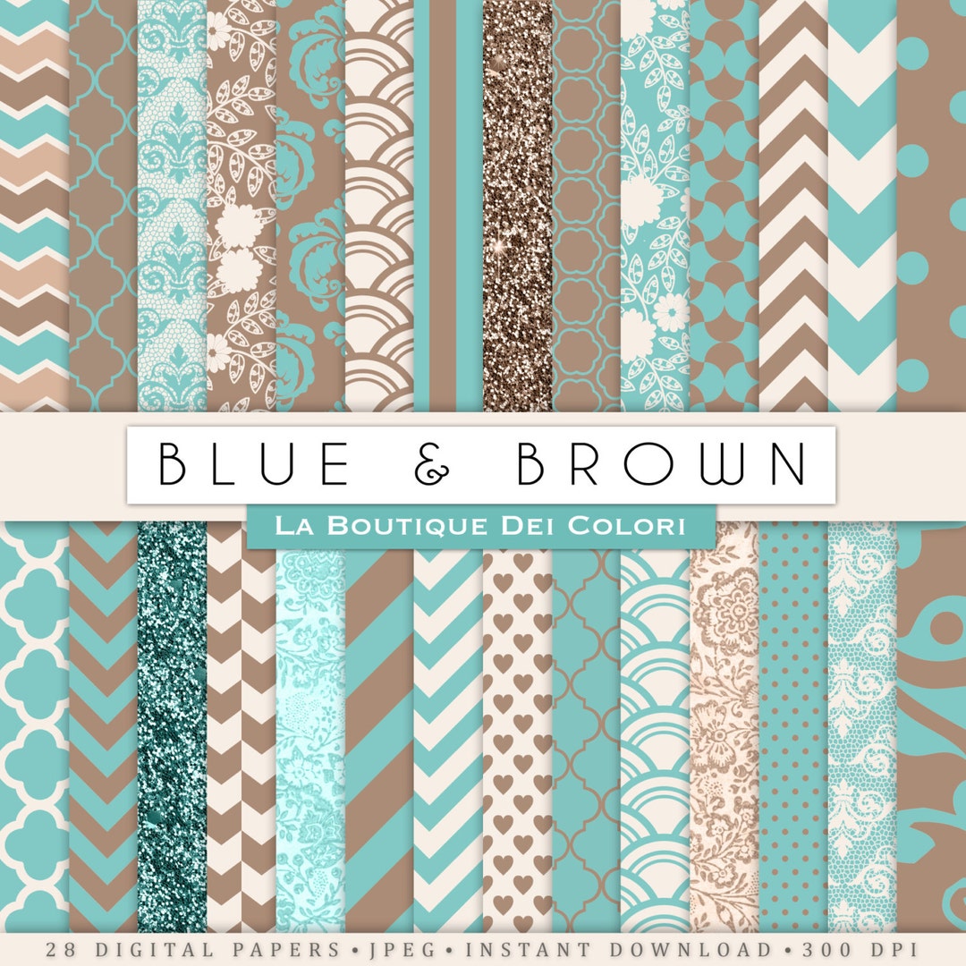 Blue and Brown Digital Paper. Digital Brown and Teal Patterns - Etsy