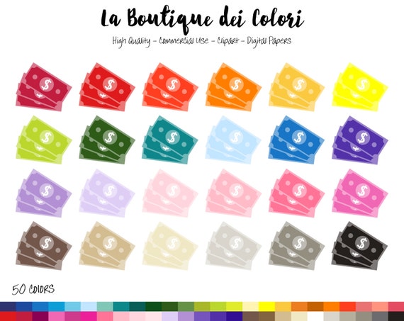 50 Rainbow Paper Dollar Clip art, Colorful illustrations PNG, dollar ...