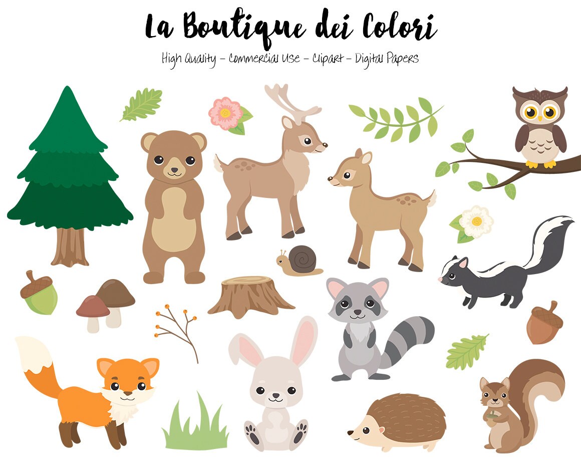 Art & Collectibles Digital Cute forest Art fox Clipart forest animal ...