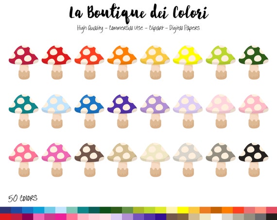 50 Rainbow Mushroom Clipart, Cute autumn Digital illustrations PNG ...