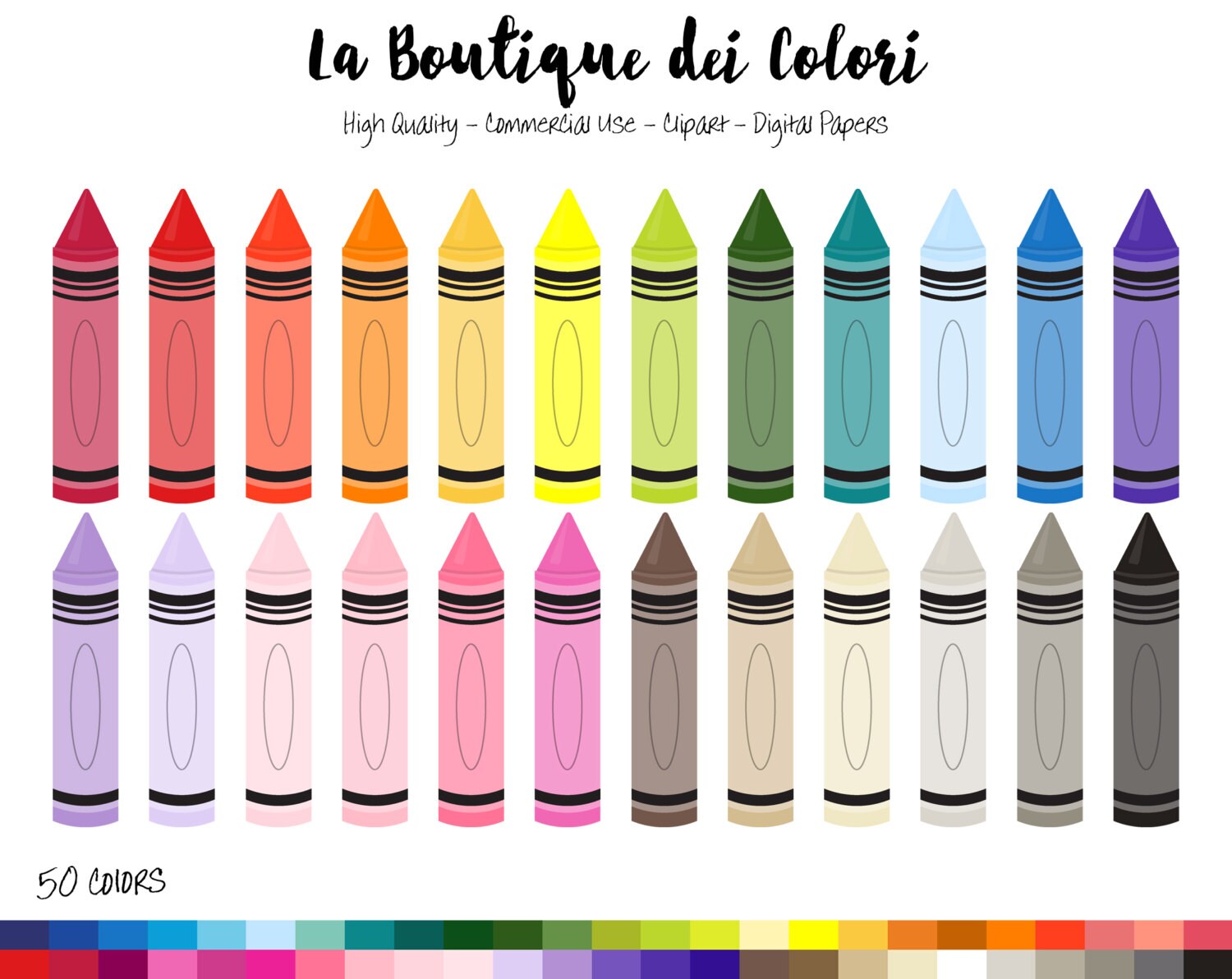 50 Rainbow Crayons Clipart Kids coloring pencil Digital illustrations ...