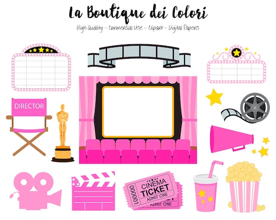 Pink Movie Theater Clip art, Cute Vector graphics - PNG, Film, Camera ...