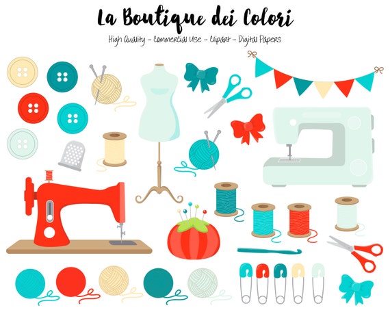 Sewing Clipart, Cute Digital Graphics PNG, Vintage and modern Sew craft ...
