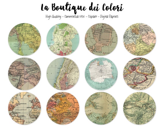 Old Maps Circles Clipart, Cute Circle Clip art pack Round Frame, Label ...