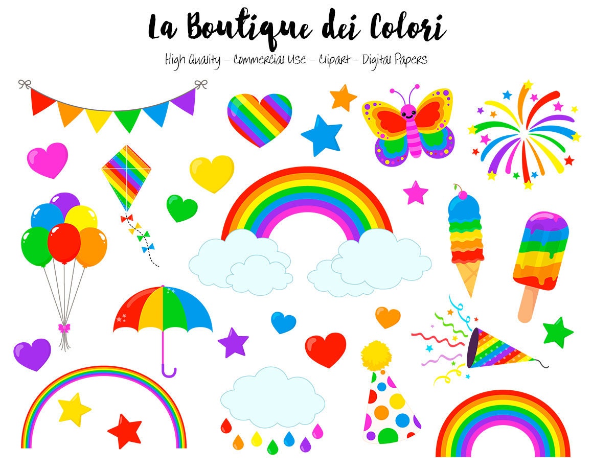 Rainbow Clipart Cute Graphics PNG Colorful Rainbow Party - Etsy Australia