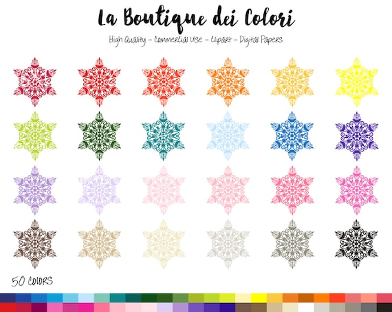 50 Rainbow Snowflake Clip art, Cute Digital illustrations PNG, Winter ...