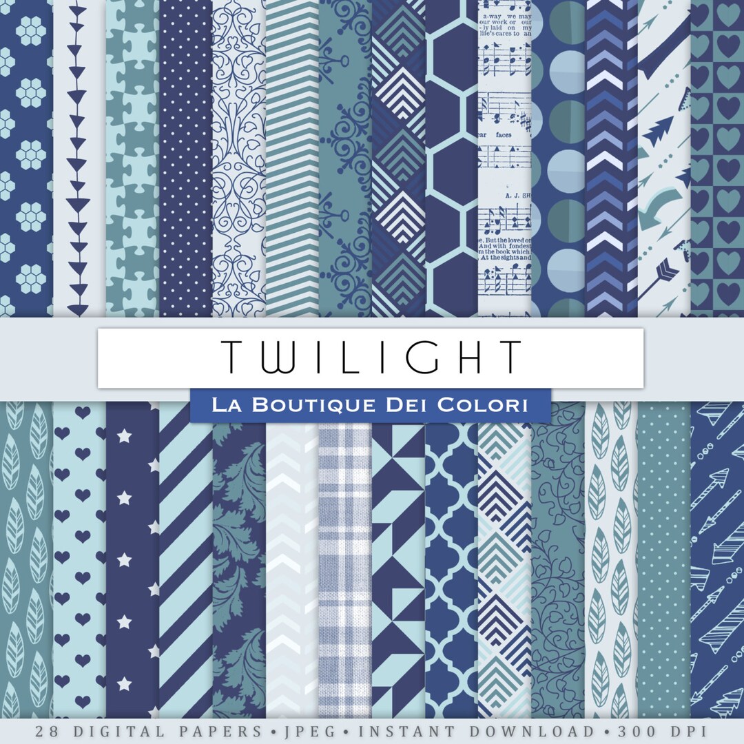Twilight Digital Paper. Digital Teal and Blue Paper. Dgital - Etsy