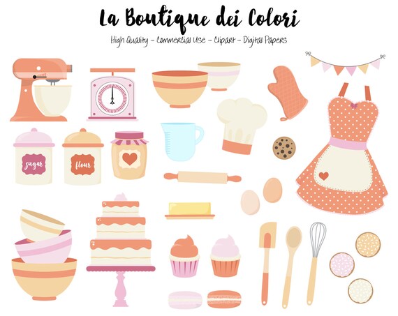 Coral and Purple Baking Clipart, Cute Digital Graphics PNG, Vintage ...