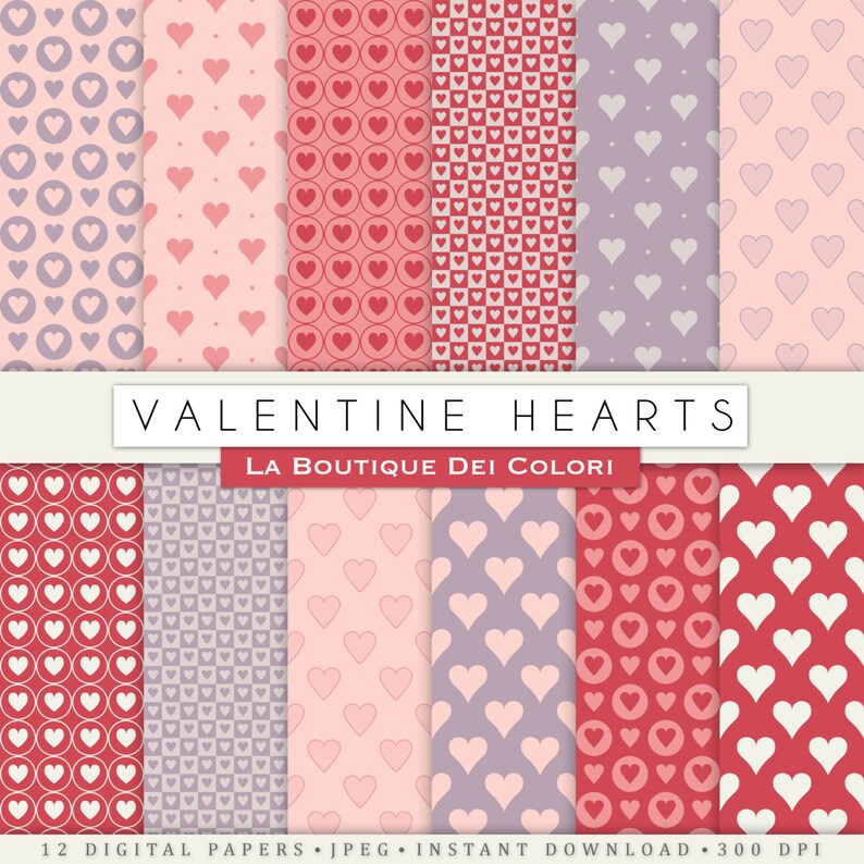 Valentine's Day Digital Paper. Hearts Digital Papers: Red | Etsy