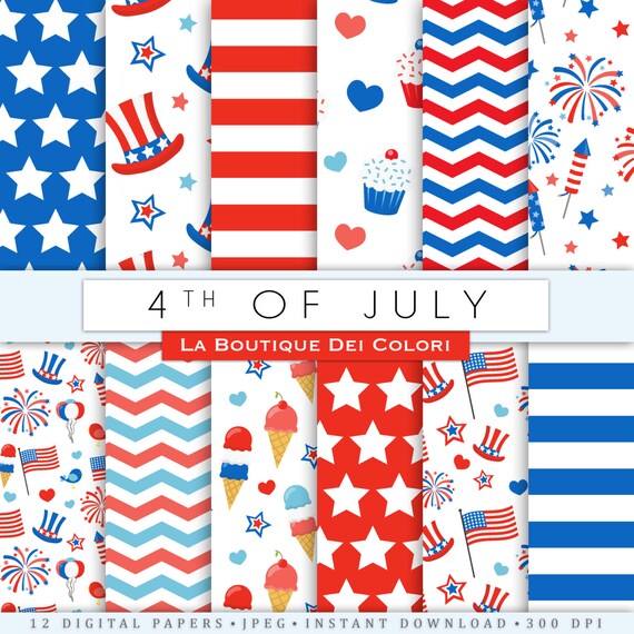 4th of July digital paper. Cute digital paper pack of America Memorial ...