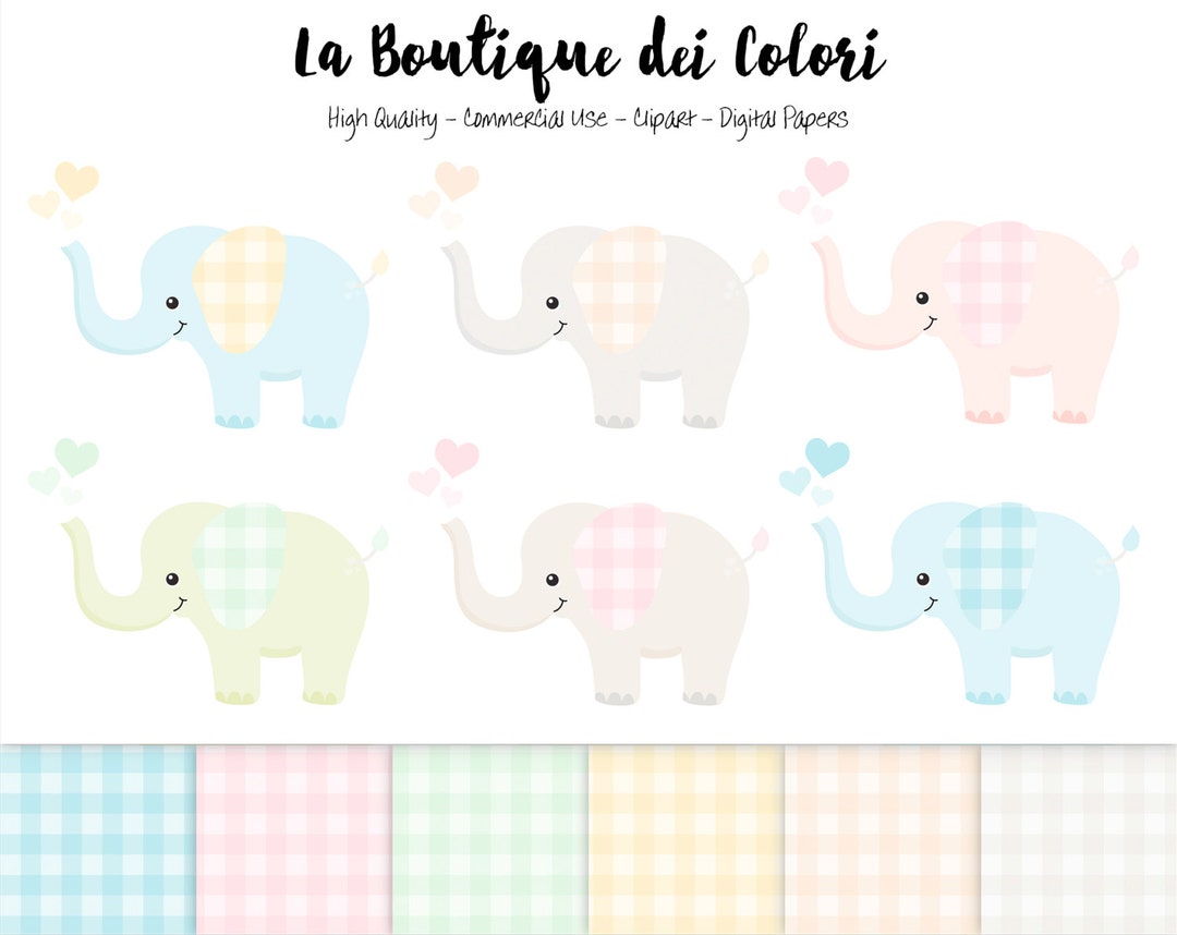 Cute Baby Elephants Clip Art and Digital Paper Printable - Etsy