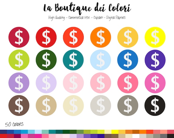 50 Rainbow Circle Dollar Sign Clip art, Digital illustrations PNG ...