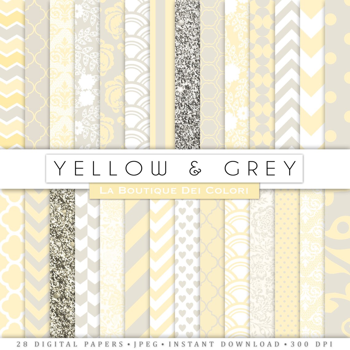 Nursery Digital Paper Digital Paper. Yellow and Gray Baby | Etsy