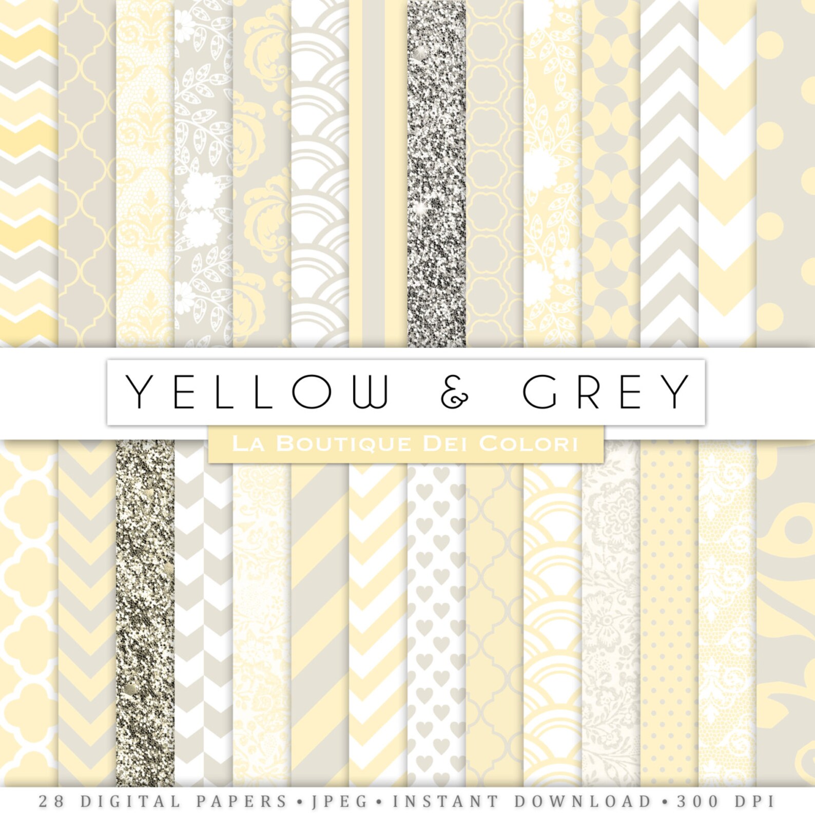 Nursery Digital Paper Digital Paper. Yellow and Gray Baby | Etsy