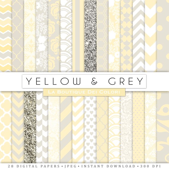 Nursery digital paper digital paper. yellow and gray baby digital paper ...